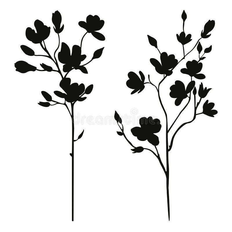 Floral Branches Spring Silhouette Set Stock Vector - Illustration of ...