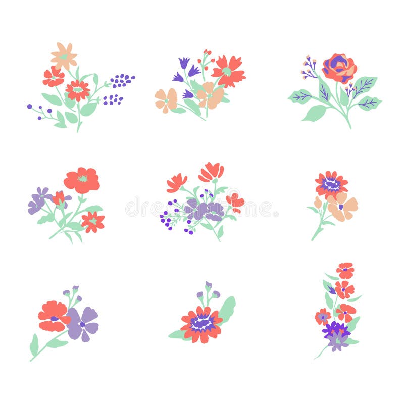 Floral bunches set stock vector. Illustration of vector - 267250290