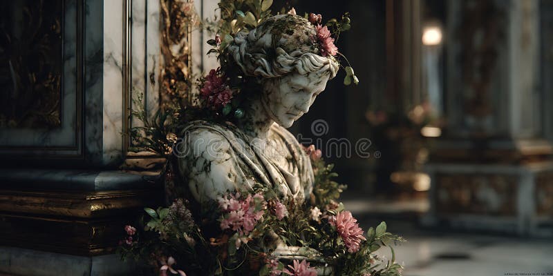 Floral Bust Baroque Statue in Bloom Stock Illustration - Illustration ...