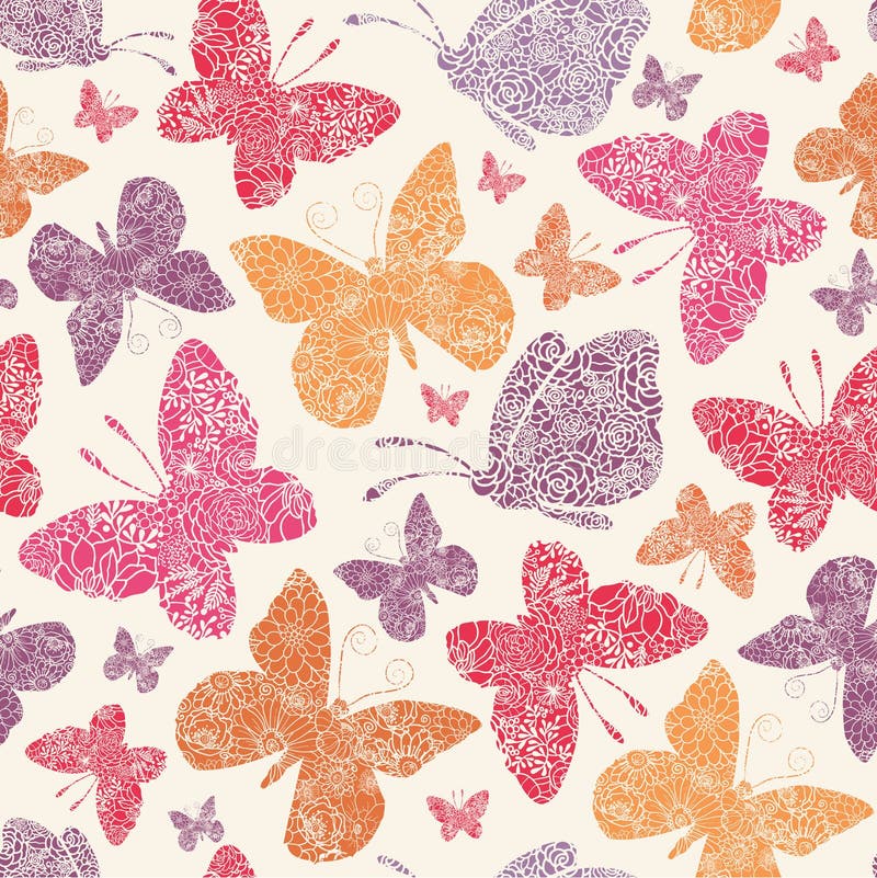 Floral Butterflies Vector Seamless Pattern Stock Vector - Illustration ...