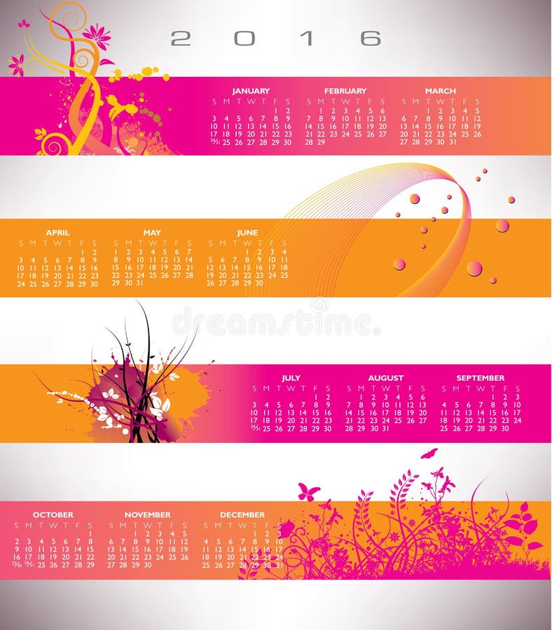 2016 Floral calendar stock vector. Illustration of calandar - 59778628