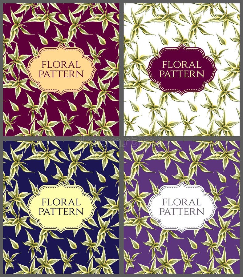 Floral Cards Set with Seamless Large Leaves of Plants Pattern. Stock ...