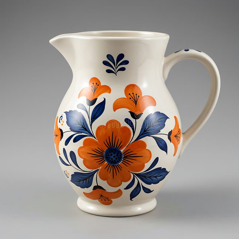 Floral Ceramic Pitcher White Graphics Stock Illustration - Illustration ...