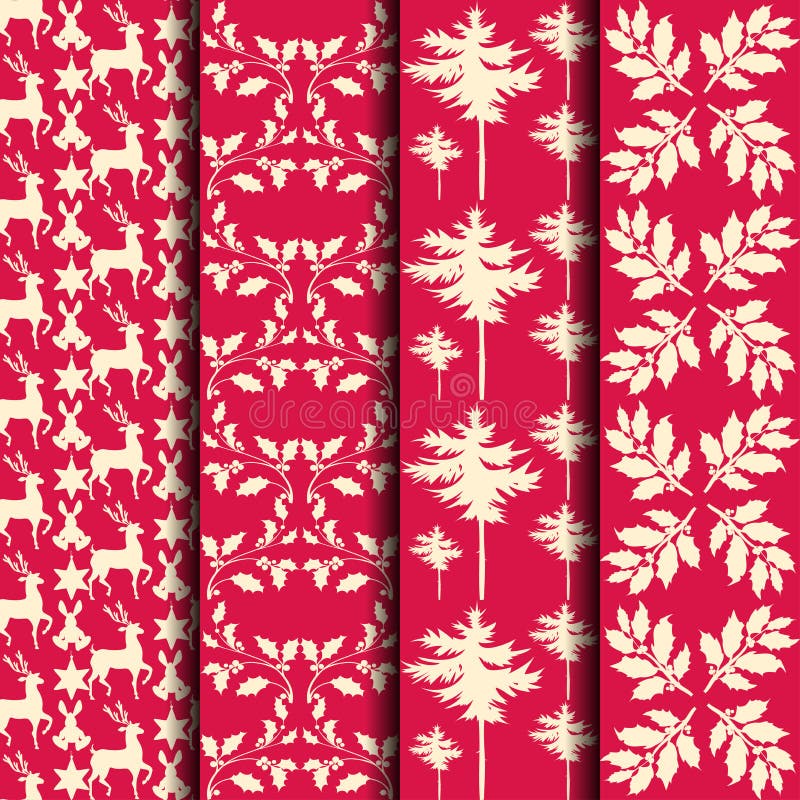 Floral Christmas Seamless Patterns Set Stock Vector - Illustration of ...