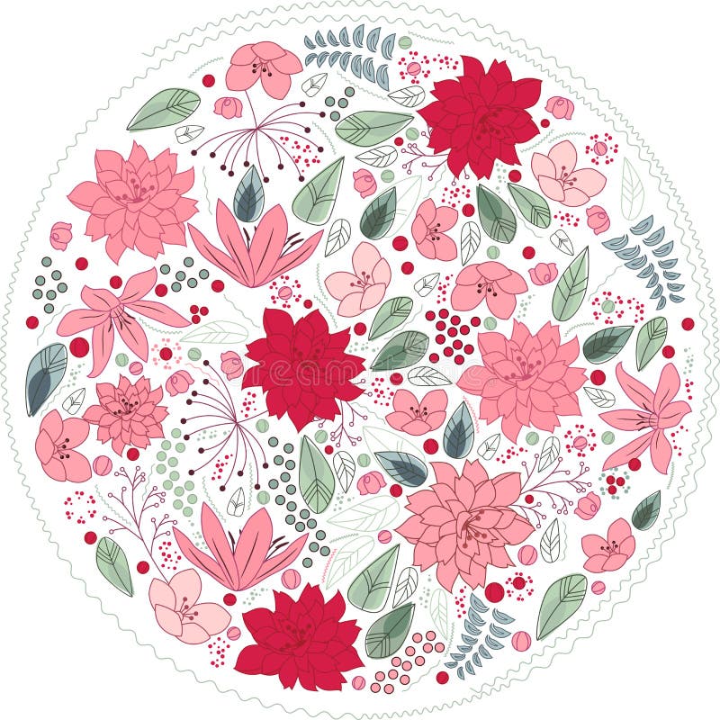 Floral Circle Made of Different Flowers Stock Vector - Illustration of ...