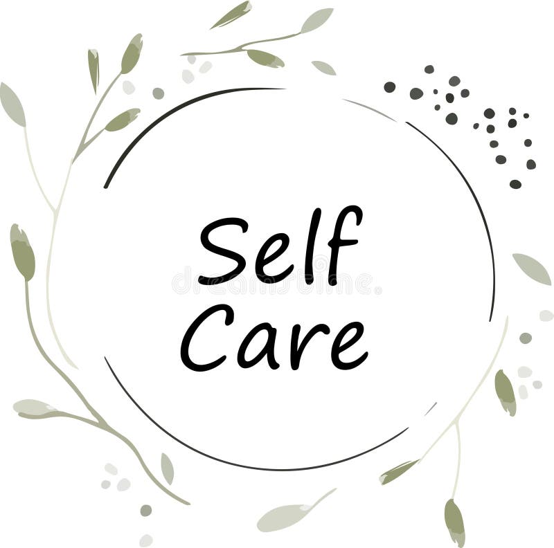 Floral Circular Frame with Self Care Text Stock Vector - Illustration ...