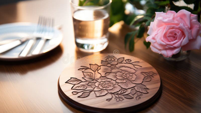 Floral coaster on table stock illustration. Illustration of generated ...