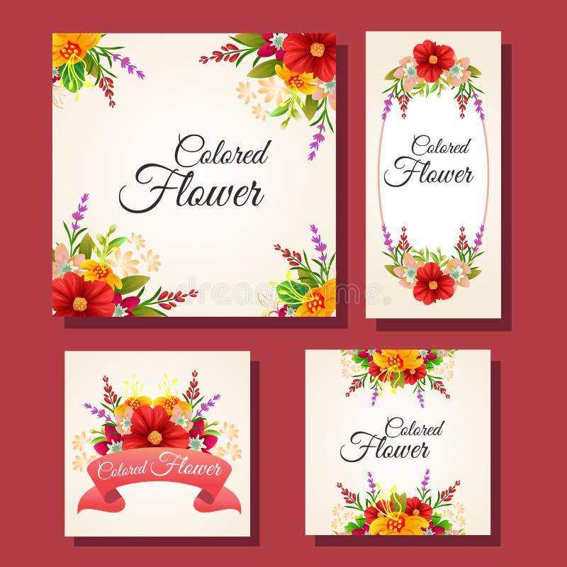 Floral Colored Card Frame Set Stock Vector - Illustration of romantic ...