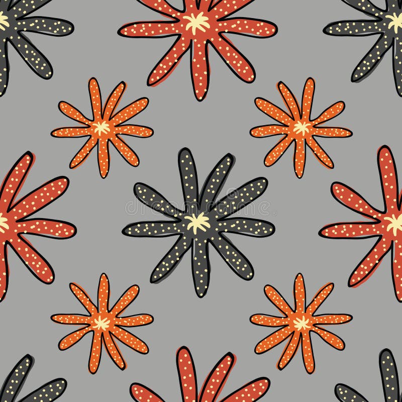 Floral Colorful Flowers on a Gray Background Seamless Vector Repeat ...