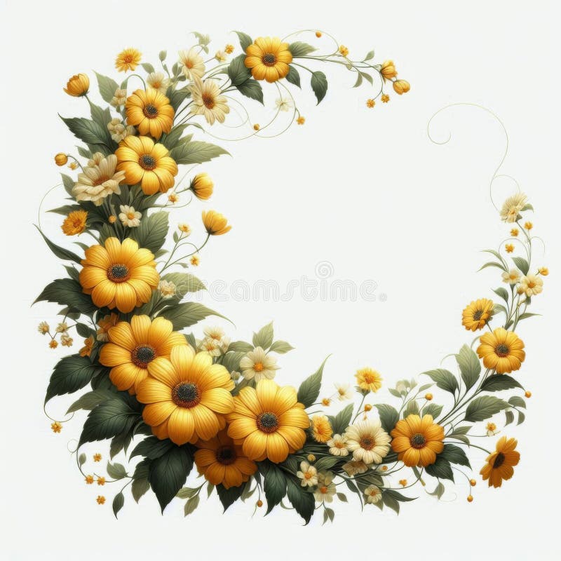 A Floral Corner Frame Made of Yellow Flowers, Isolated on a White ...