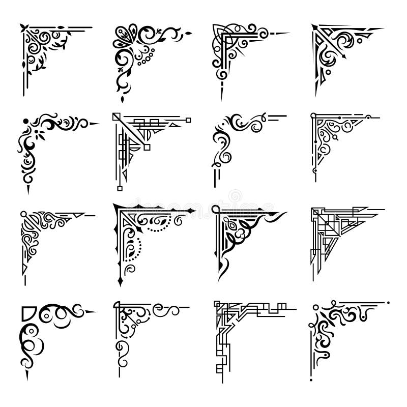 Floral Corners, Border Frame Flourish Decorations Stock Vector ...