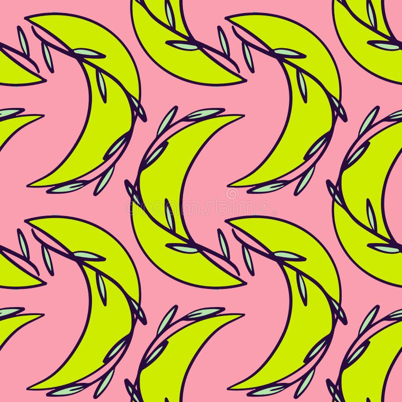 Floral Crescent Moon Seamless Pattern on Pink Background Stock Vector ...
