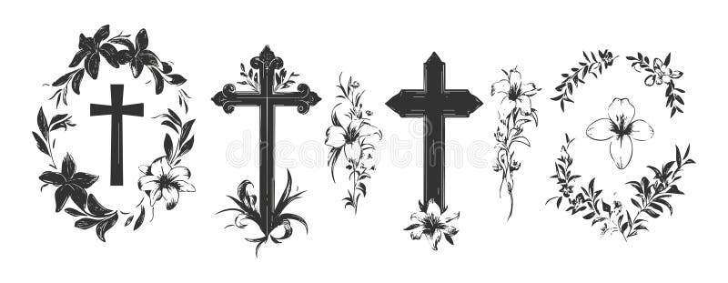 Floral Cross Designs with Ornamental Motifs and Botanical Elements ...