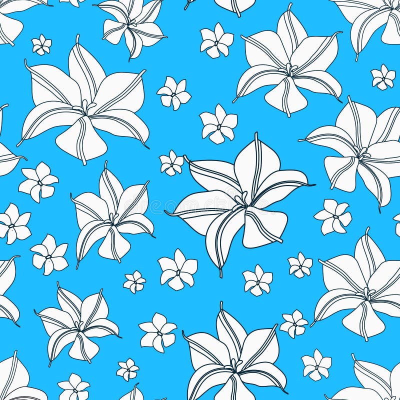 Floral Cyan Blue Seamless Pattern Stock Vector - Illustration of ...