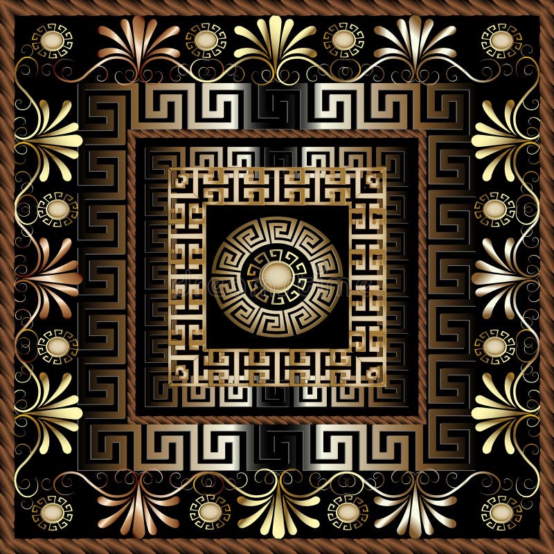 Floral 3d Greek Panel Pattern. Vector Ornate Abstract Background Stock ...