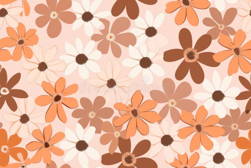Floral Daisy Pattern, Peach and Brown Color Palette, Seamless Repeating ...