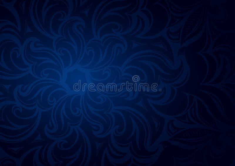 Floral Dark Blue Gradient Wallpaper with Stylized Flowers and Foliage ...