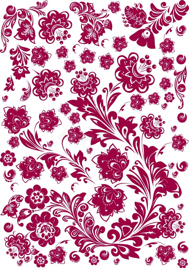 Floral Dark Pink Design on White Stock Vector - Illustration of ...
