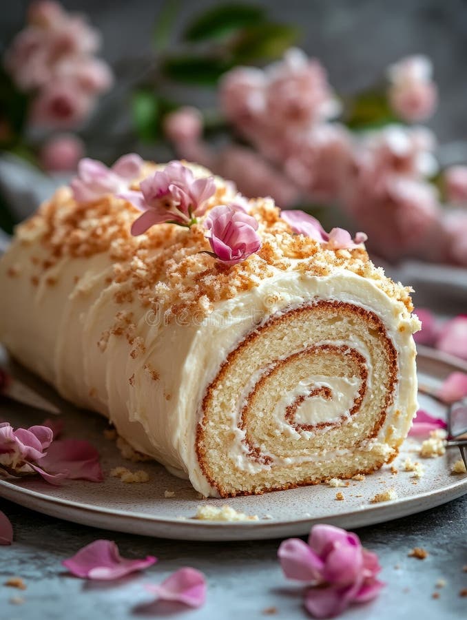 Floral Decorated Roll Cake Plate Stock Photos - Free & Royalty-Free ...