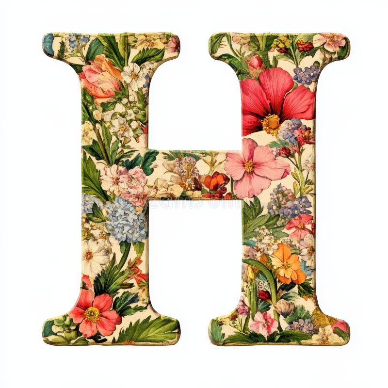 A Floral Decorated Letter "H" Featuring Vibrant Flowers and Greenery ...