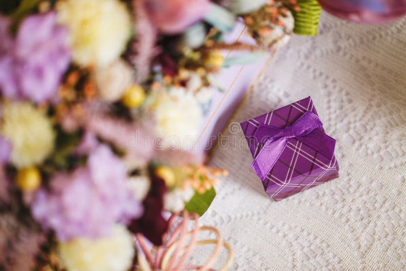 Floral Decoration with Box for a Gift, Place Text Stock Image - Image ...