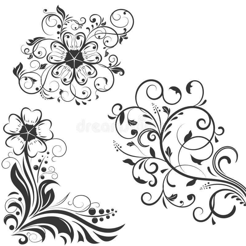 Floral Decorative Design Elements for Invitations and Cards Stock Vector - Illustration of swirl ...