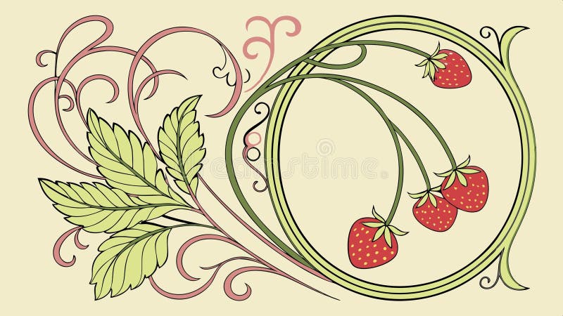 Floral Decorative Element with Strawberries Graphic Vector Design ...