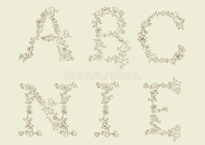 Alphabet cursive floral stock illustration. Illustration of leaf - 14154662