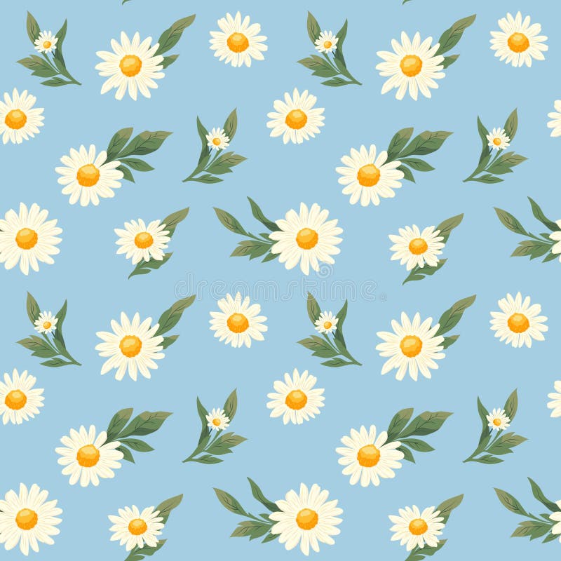 Floral Delicate Continuous Seamless Pattern with Daisy. Light Blue ...