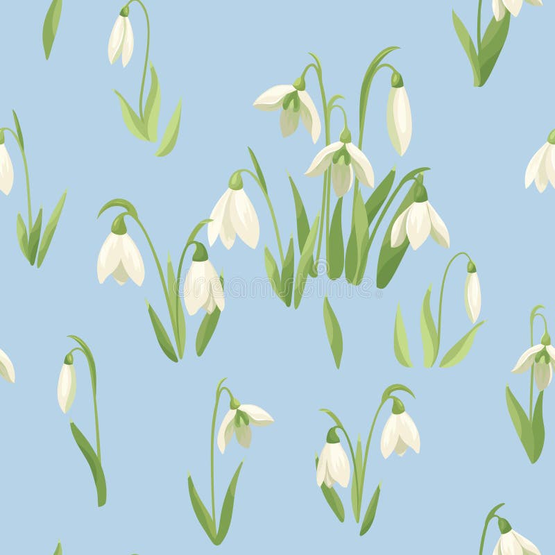 Floral Beautiful Seamless Pattern with Forest White Snowdrop Light Blue Color Repeatable ...