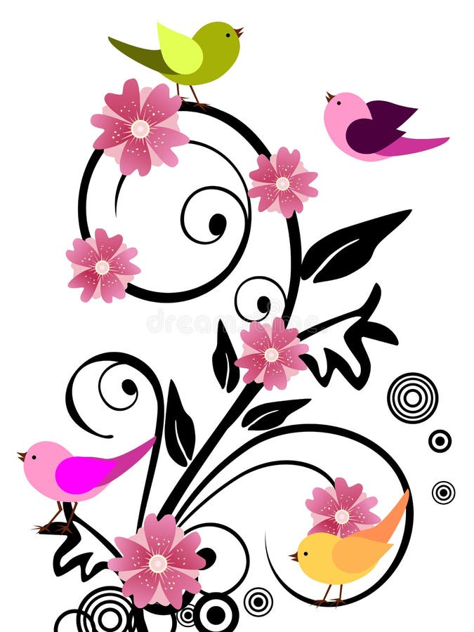 Floral border with birds stock vector. Illustration of decor - 32367854
