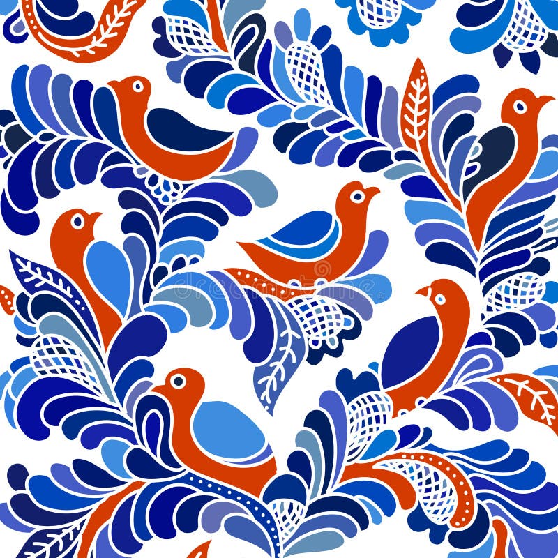 Floral design with birds stock illustration. Illustration of branch ...