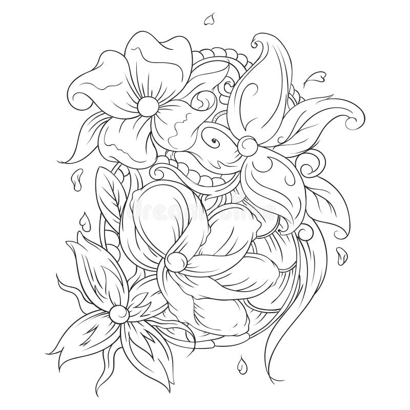 Floral Design Colouring Book Illustration. Vector Illustration ...