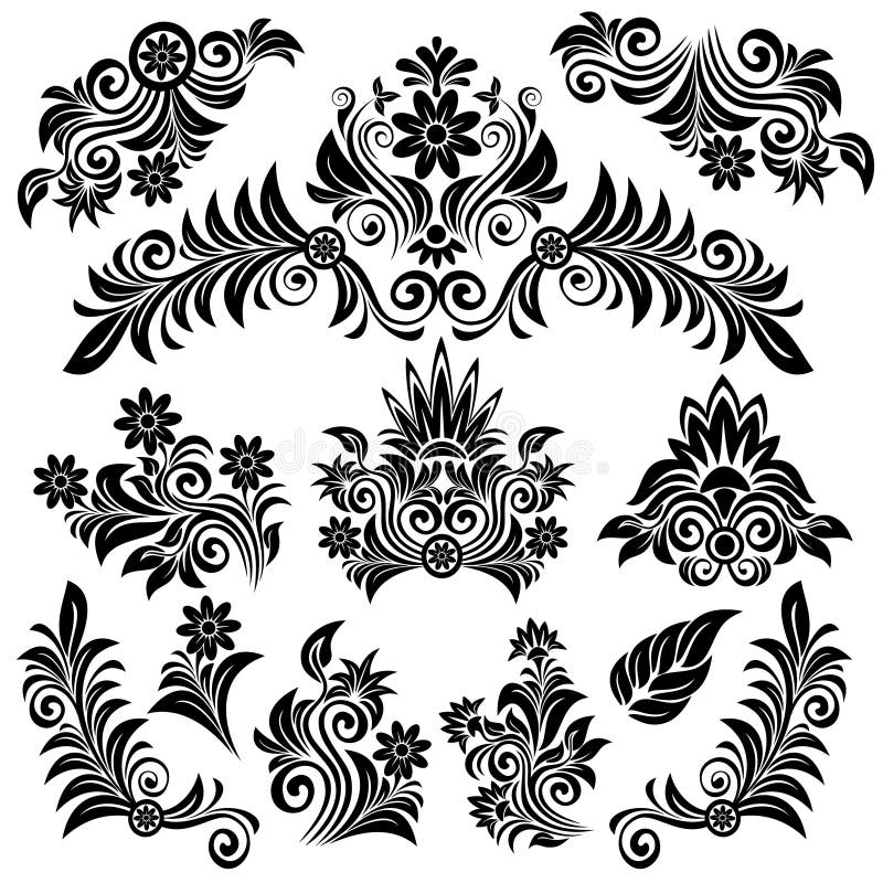 Decorative Floral Design Elements Stock Vector - Illustration of ...