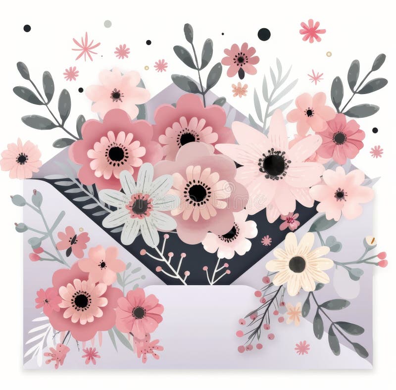 Floral Design Emerging from a Closed Envelope in a Soft Color Palette ...