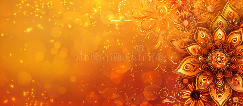 Floral Design with Bright Orange and Gold Shades in an Abstract ...