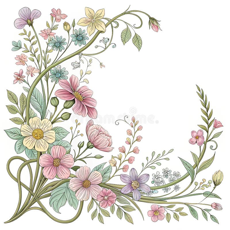 Floral Design with a Patterned Corner in Soft Pastel Colors ...