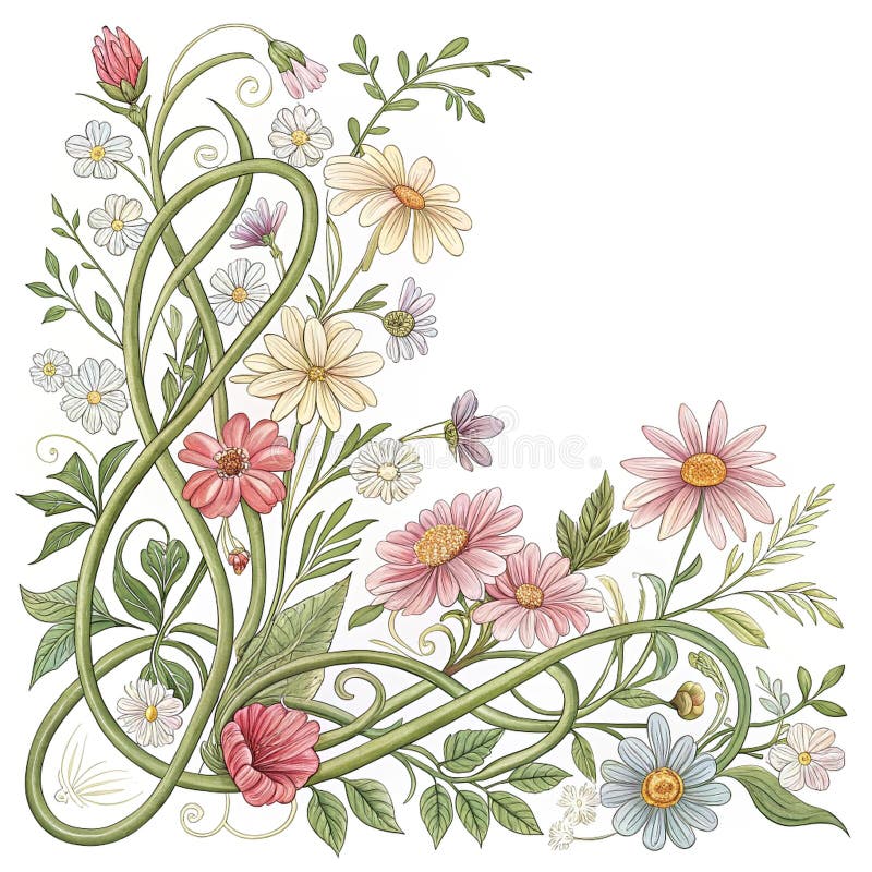 Floral Design with a Patterned Corner in Soft Pastel Colors ...
