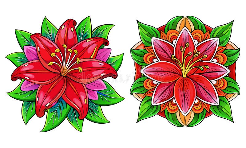 Floral Design with a Red Lily Flower of Illustration Stock Vector ...