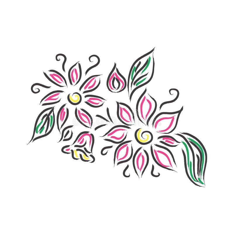 Floral Design, Stylized Flowers, Vector Illustration, Sketch, Doodle ...