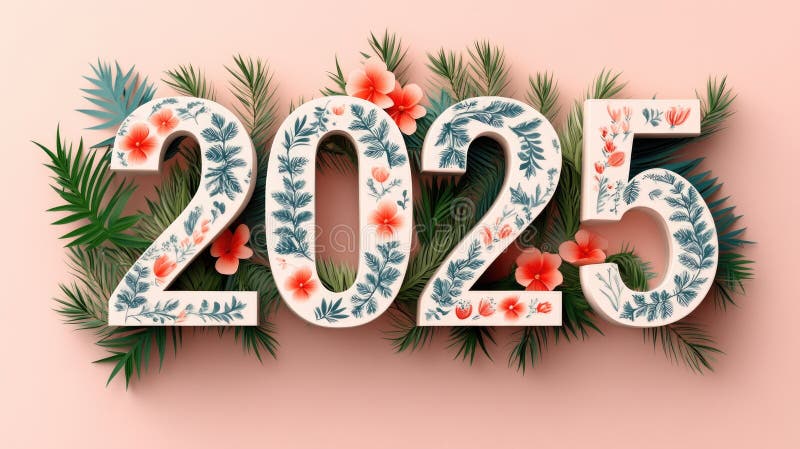 Floral 2025 Design with Tropical Decorations and Lush Greenery on ...