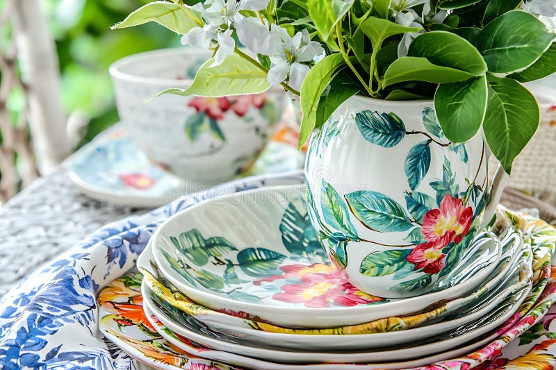 Floral Dinnerware Set with Spring Flowers in Vase Stylish Table Setting ...