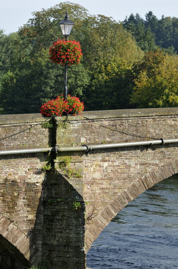 Floral Display on Usk Bridge Stock Photo - Image of historic, woods ...