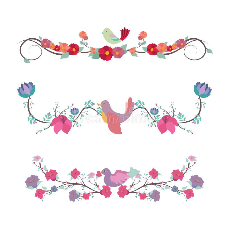 Floral Divider Set with Birds Stock Vector - Illustration of divider ...
