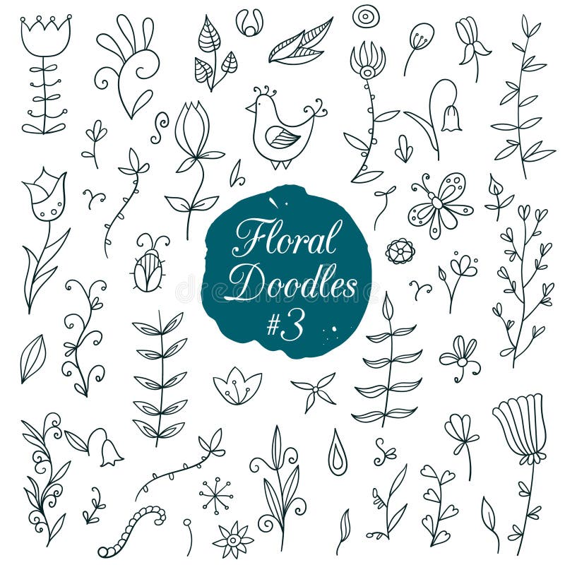 Floral doodle set stock vector. Illustration of hand - 62367082