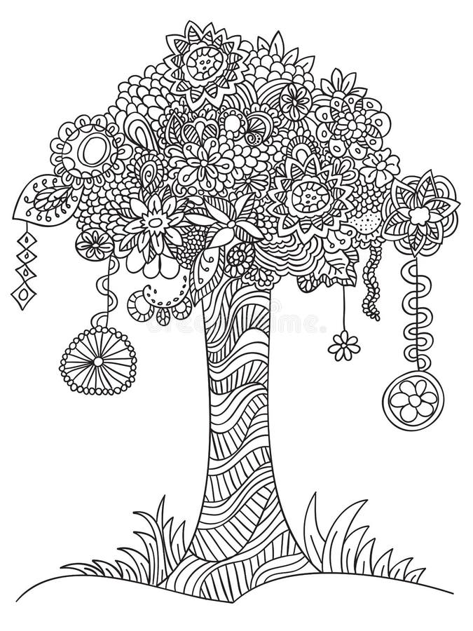 Floral doodle tree. stock vector. Illustration of henna - 89968075