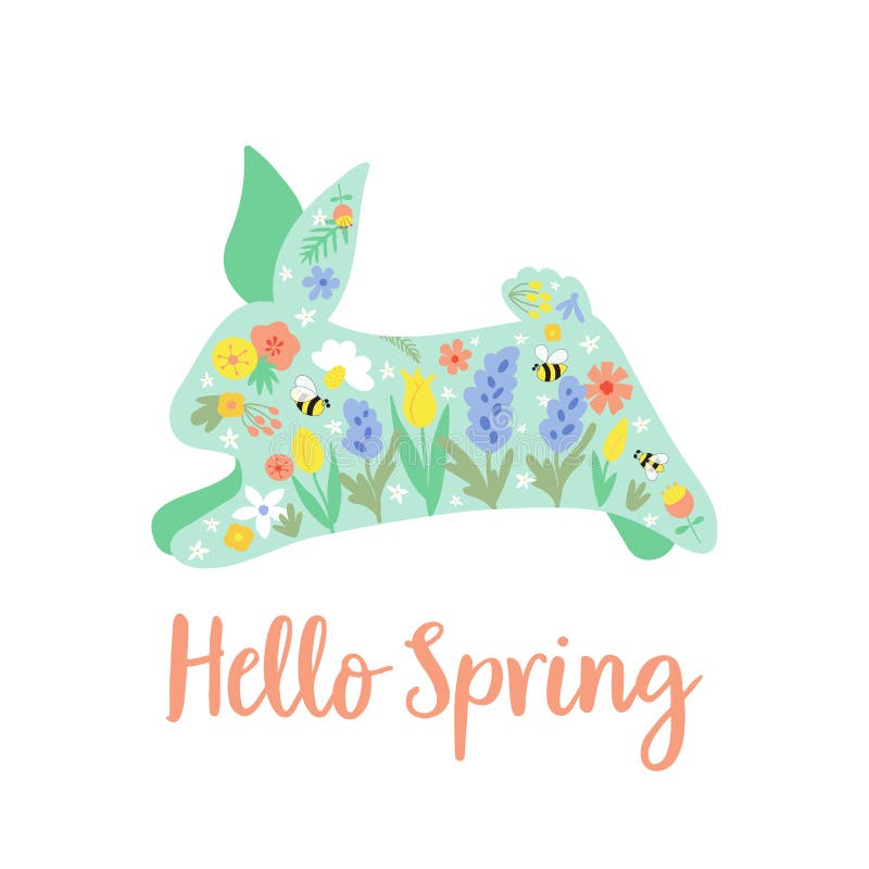 Floral Easter Bunny. Cute Floral Rabbit. Hello Spring Rabbit Happy ...