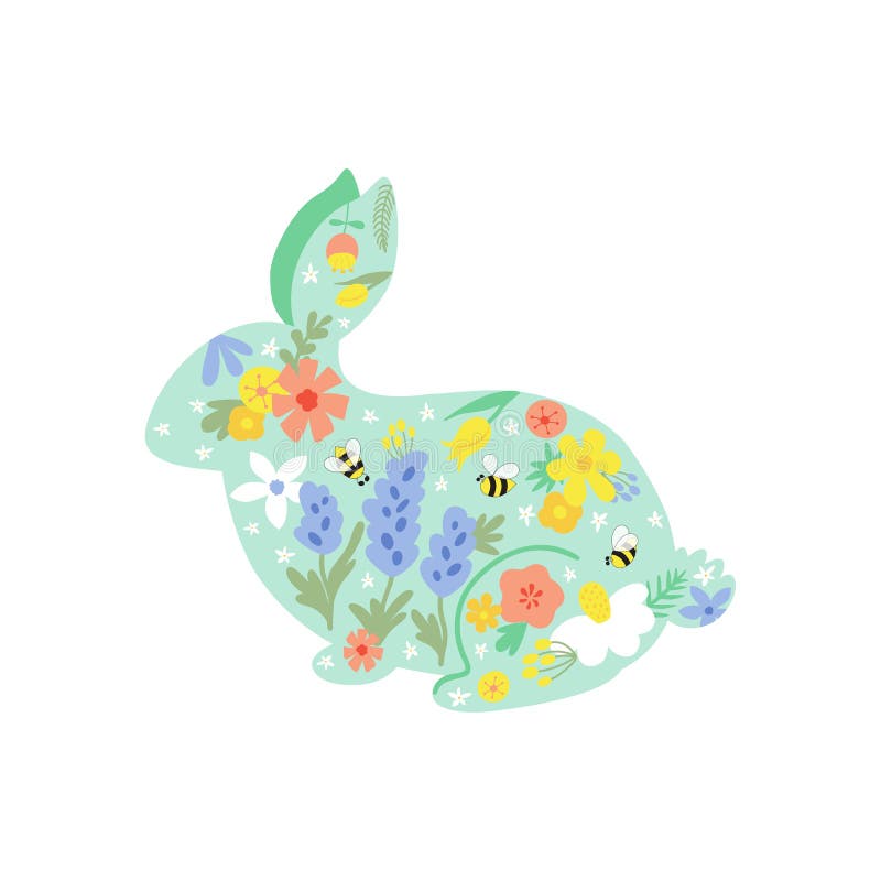 Floral Easter Bunny. Cute Floral Rabbit. Spring Rabbit Happy Easter ...