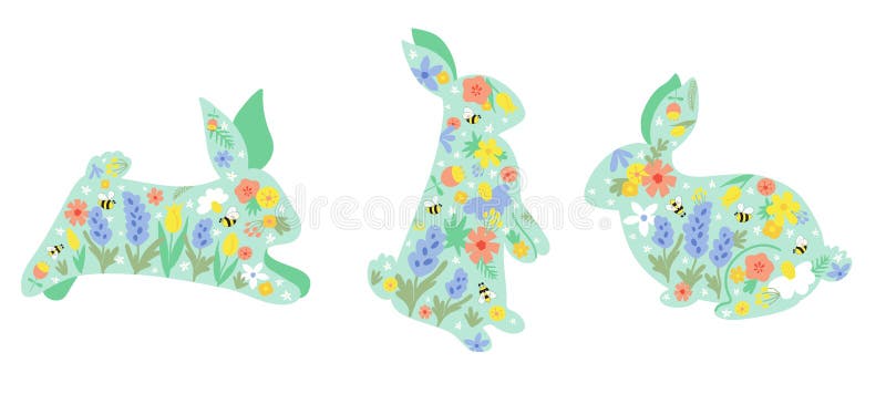 Floral Easter Bunny. Cute Floral Rabbit. Hello Spring Rabbit Happy ...