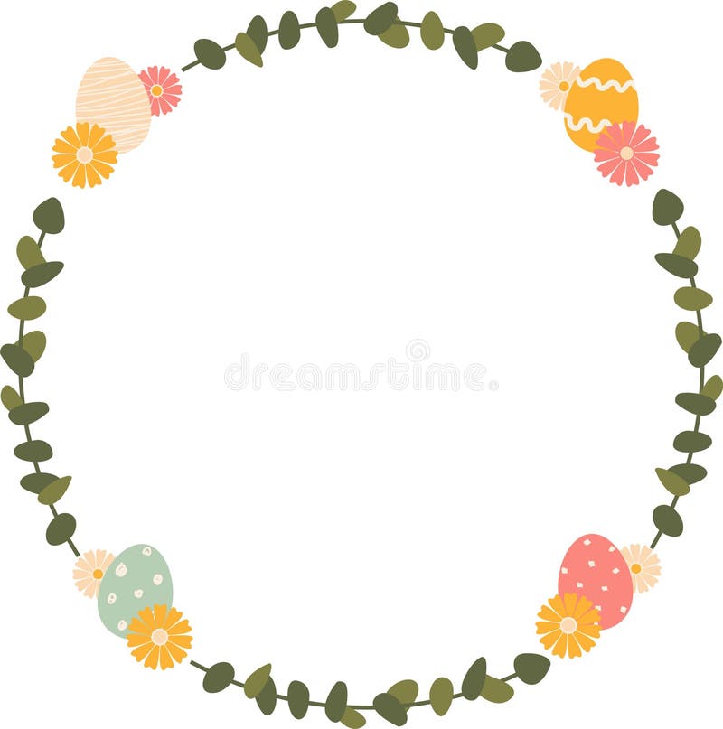 Floral Easter Circle Frame with Eggs Stock Vector - Illustration of ...